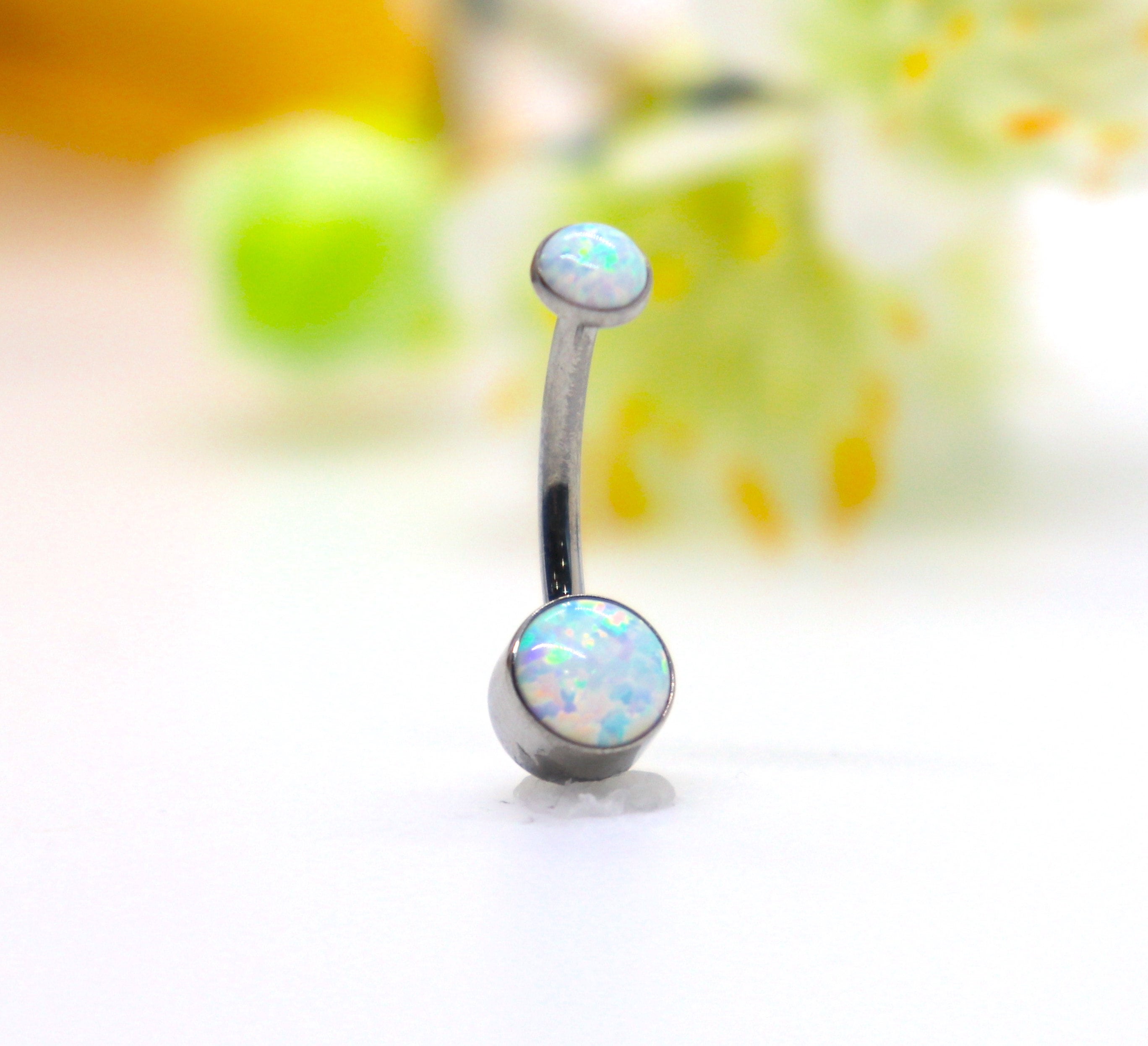 14ga 7/16” Titanium Fixed Forward Facing Opal Navel Curve (No Top Bead ...